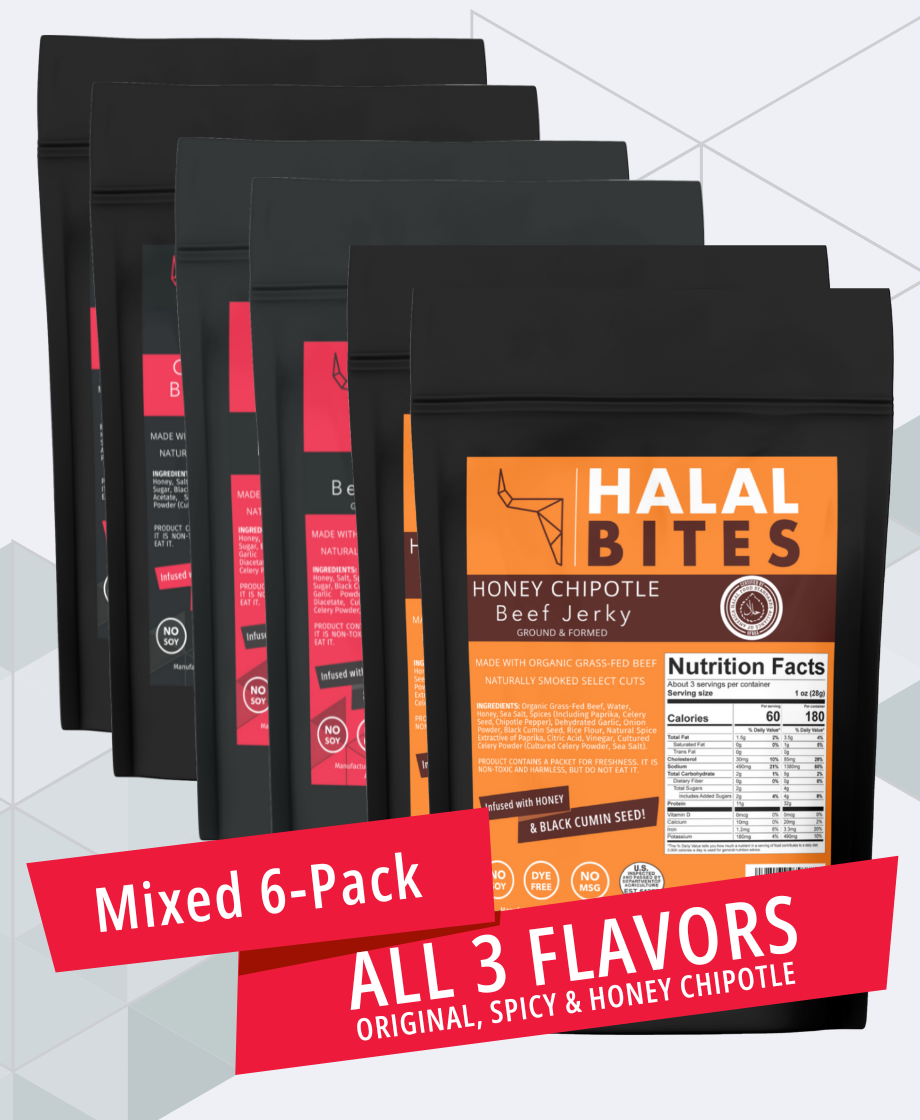 Halal Bites | Original, Honey Chipotle + Spicy Beef Jerky Bites | Mixed ...
